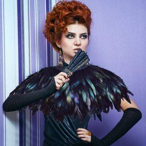 Boutique | Accessories | Gothic Black Feather Cape Shawl Maleficent ...